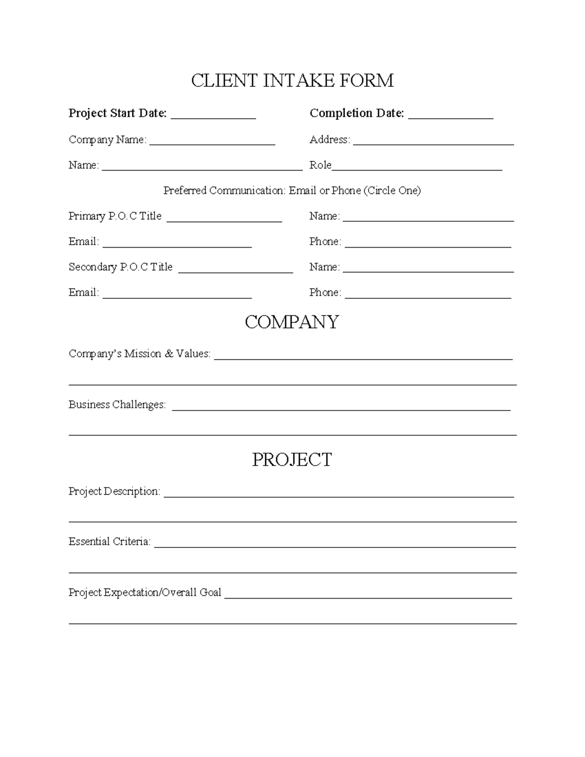 GRA-290 client intake form coursework - CLIENT INTAKE FORM Project ...