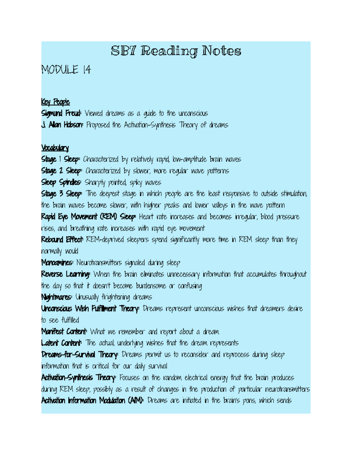 SB7 Reading Notes - SB7 Reading Notes MODULE 14 Key People Sigmund ...