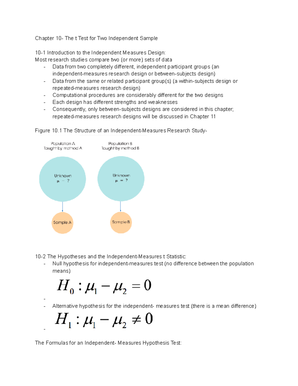 Chapter 10 Day 1 - Notes - Chapter 10- The t Test for Two Independent ...