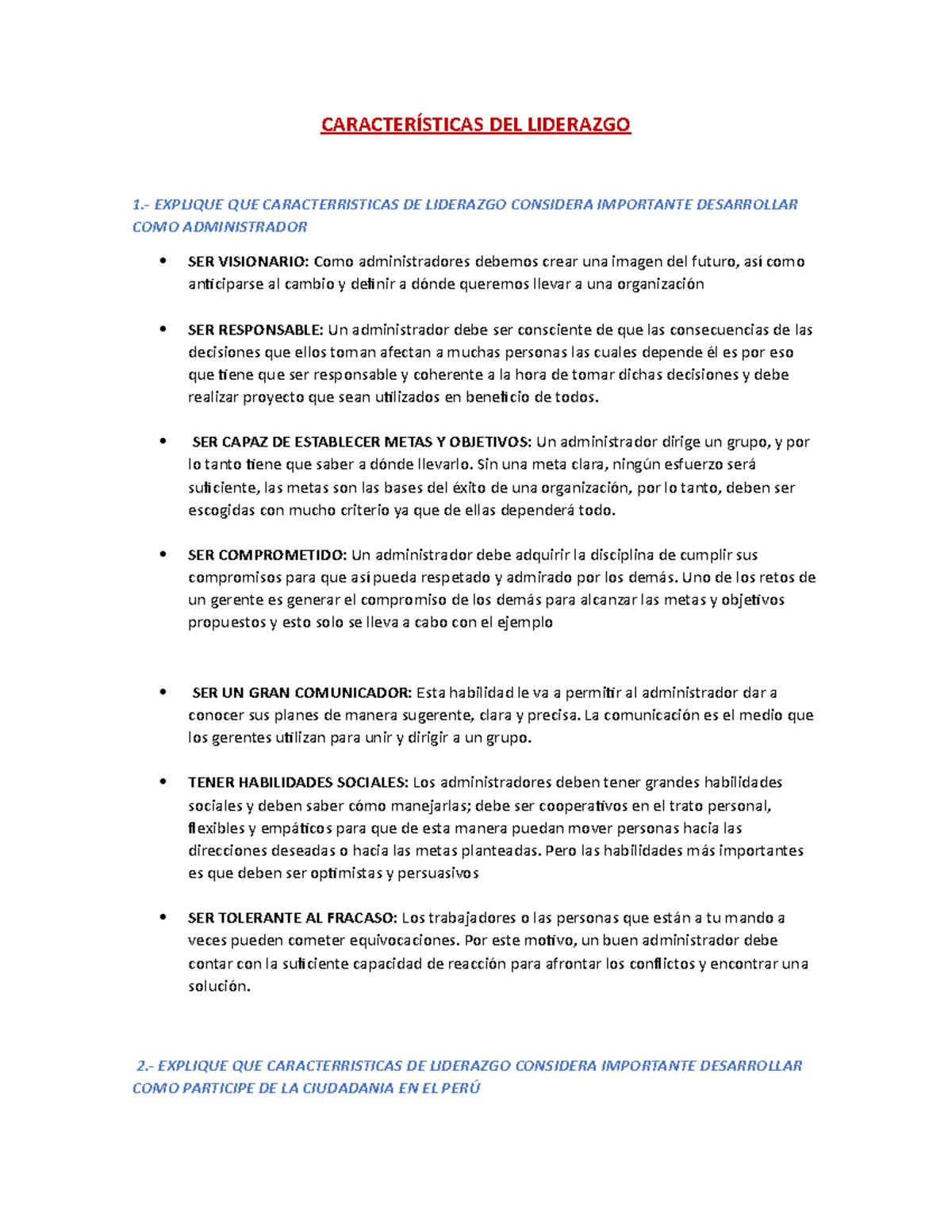 Características DEL Liderazgo - CARACTERÍSTICAS DEL LIDERAZGO 1 ...
