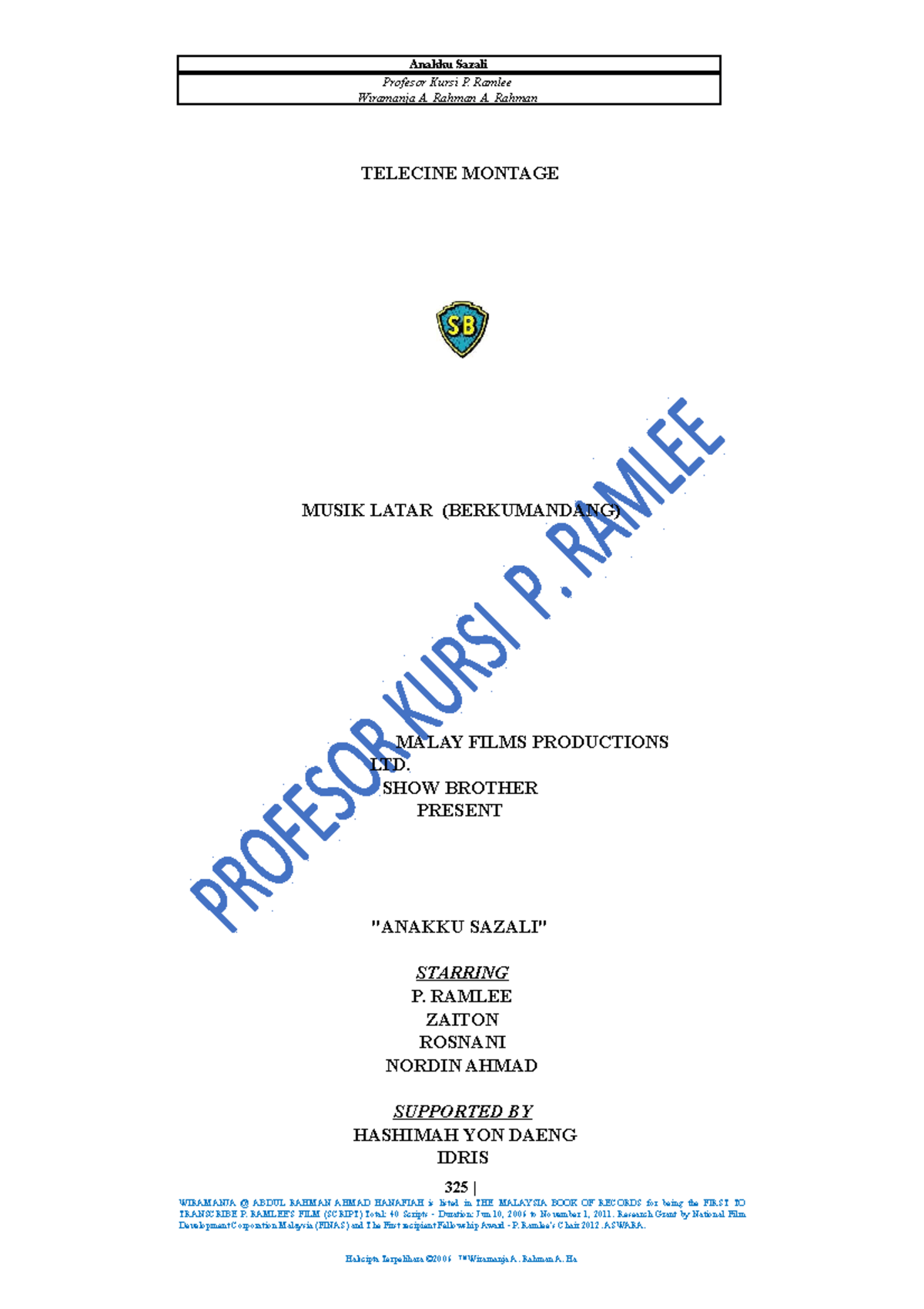 Skrip Filem Anakku Sazali ikkhvxxdgj - Profesor Kursi P. Ramlee ...