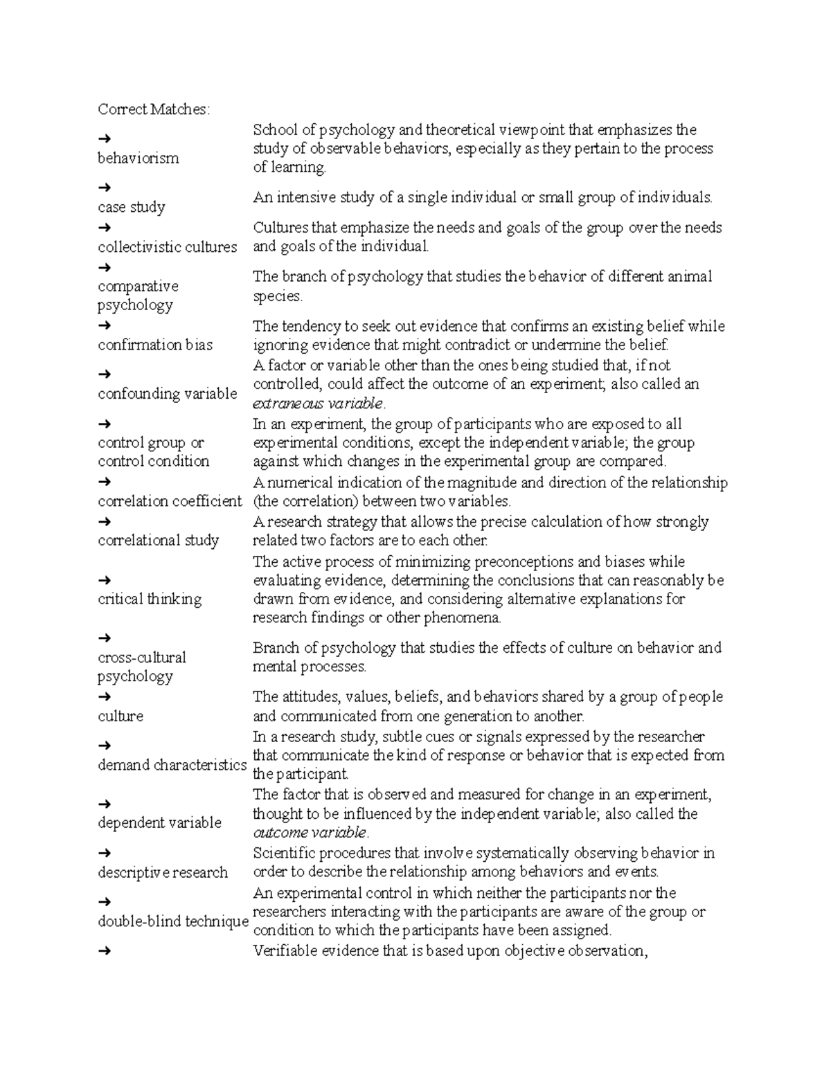 Exam 2 January 2015, answers - Correct Matches: behaviorism case study ...