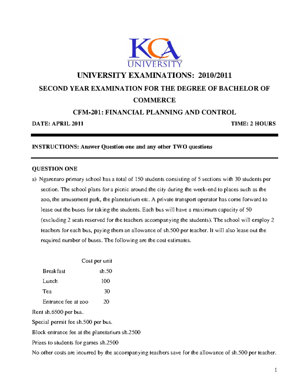 CFM-201 Financial Planning AND Control mandatory Assignment by Dr ...