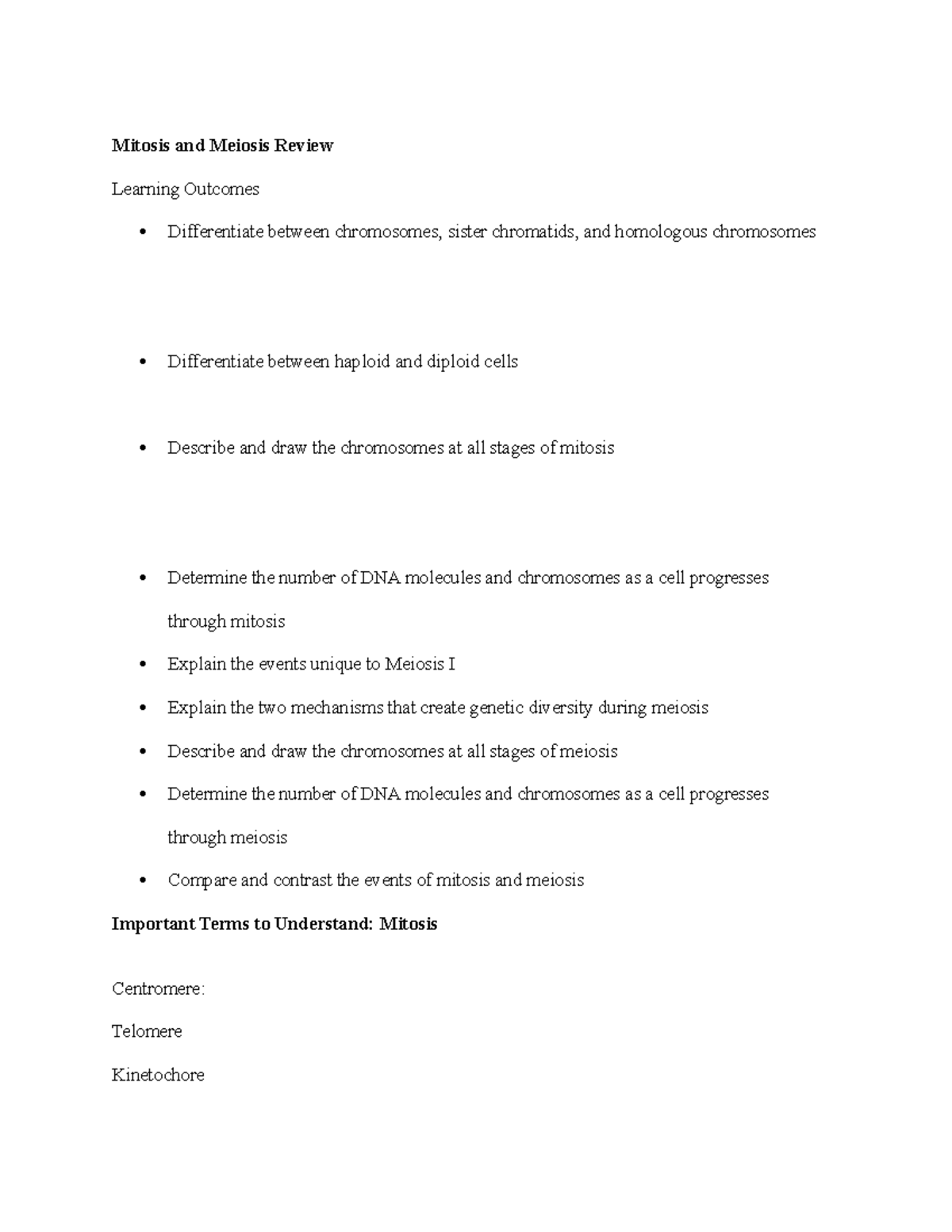 Mitosis and Meiosis Review - Mitosis and Meiosis Review Learning ...