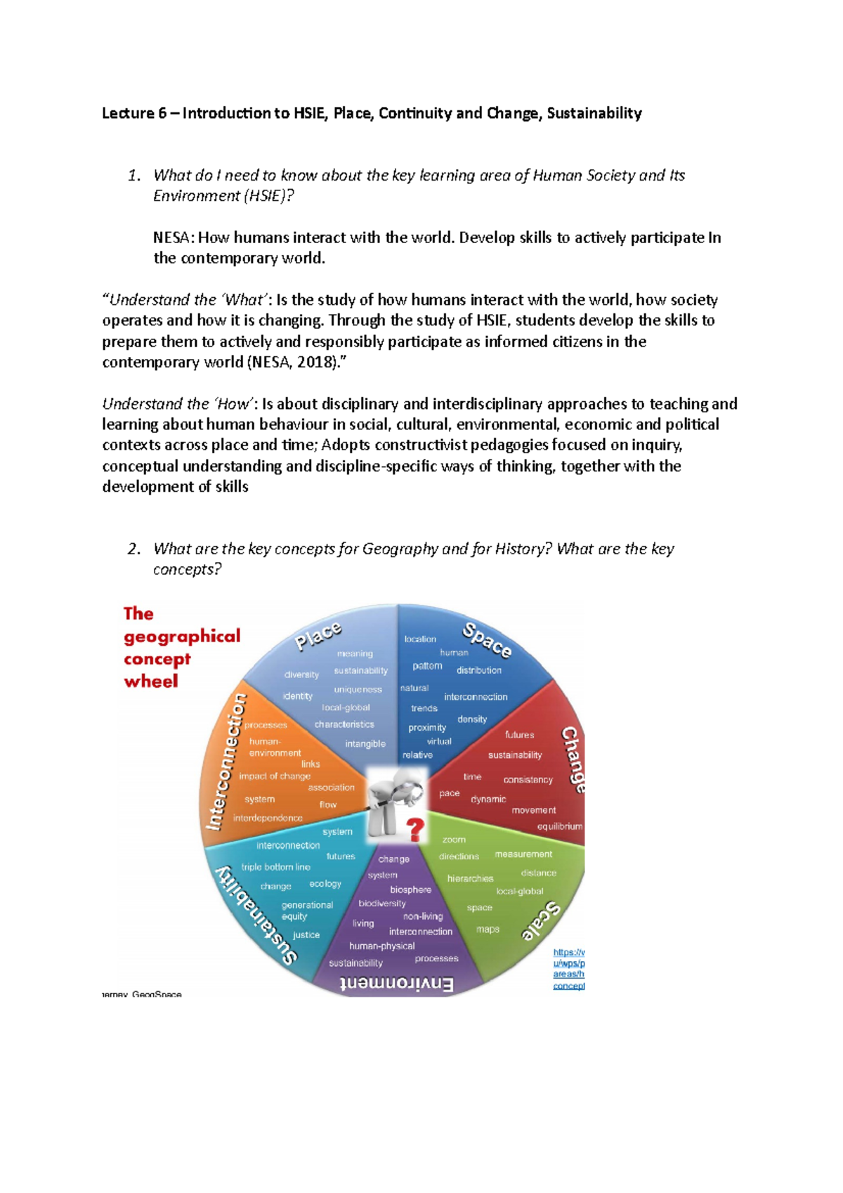 EDTE455 0 History Notes - Lecture 6 – Introduction to HSIE, Place ...