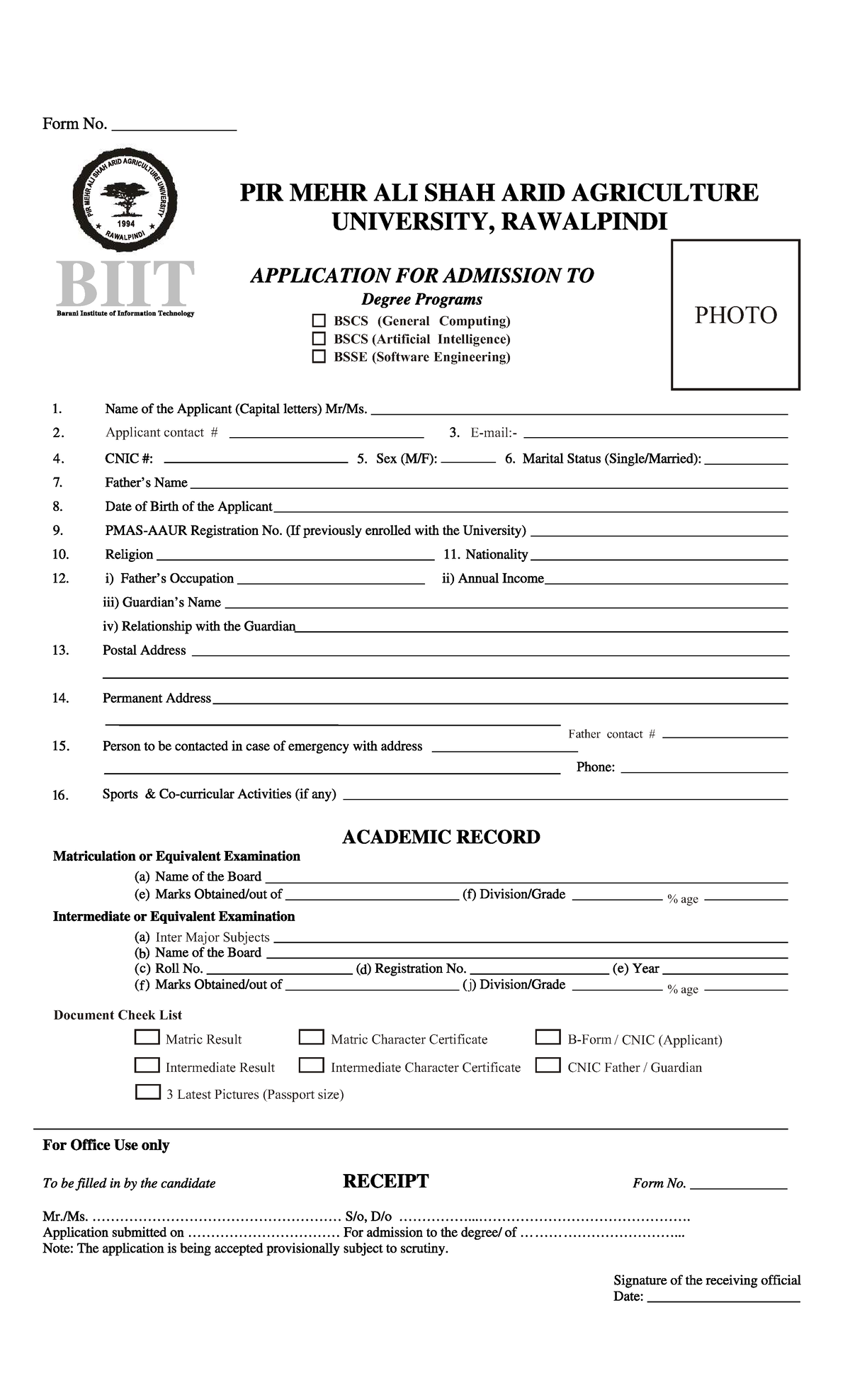 BIIT admission form - Bdbdbd - Applicant contact # PHOTO E-mail ...