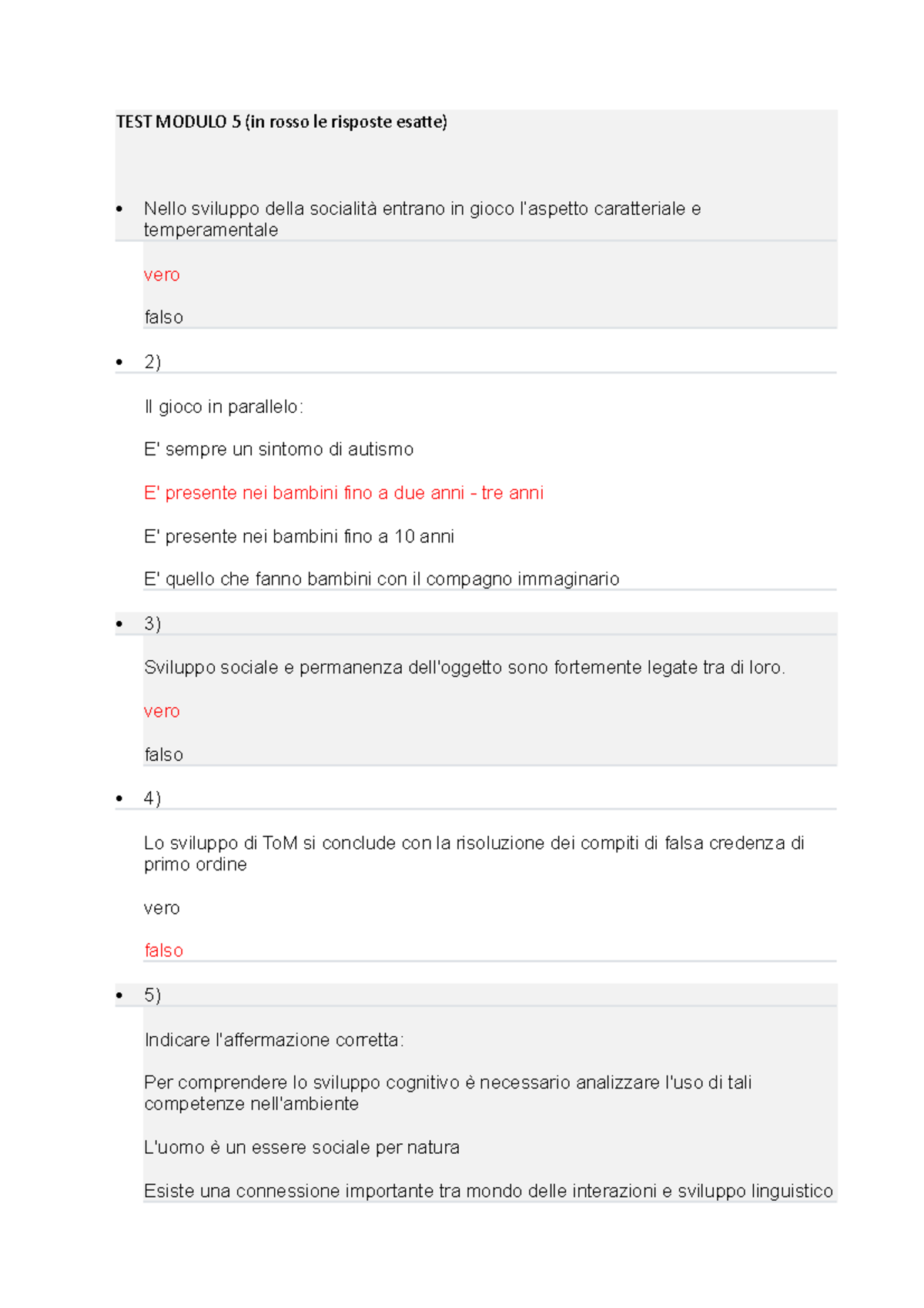 TEST Modulo 5 - test mod 5 - TEST MODULO 5 (in rosso le risposte esatte ...