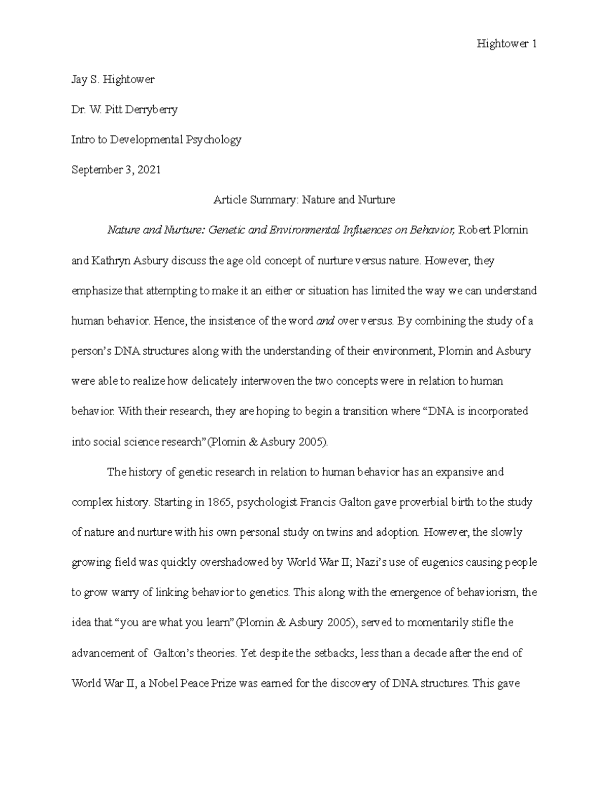 Hightower, Article Summary 1 - Jay S. Hightower Dr. W. Pitt Derryberry ...