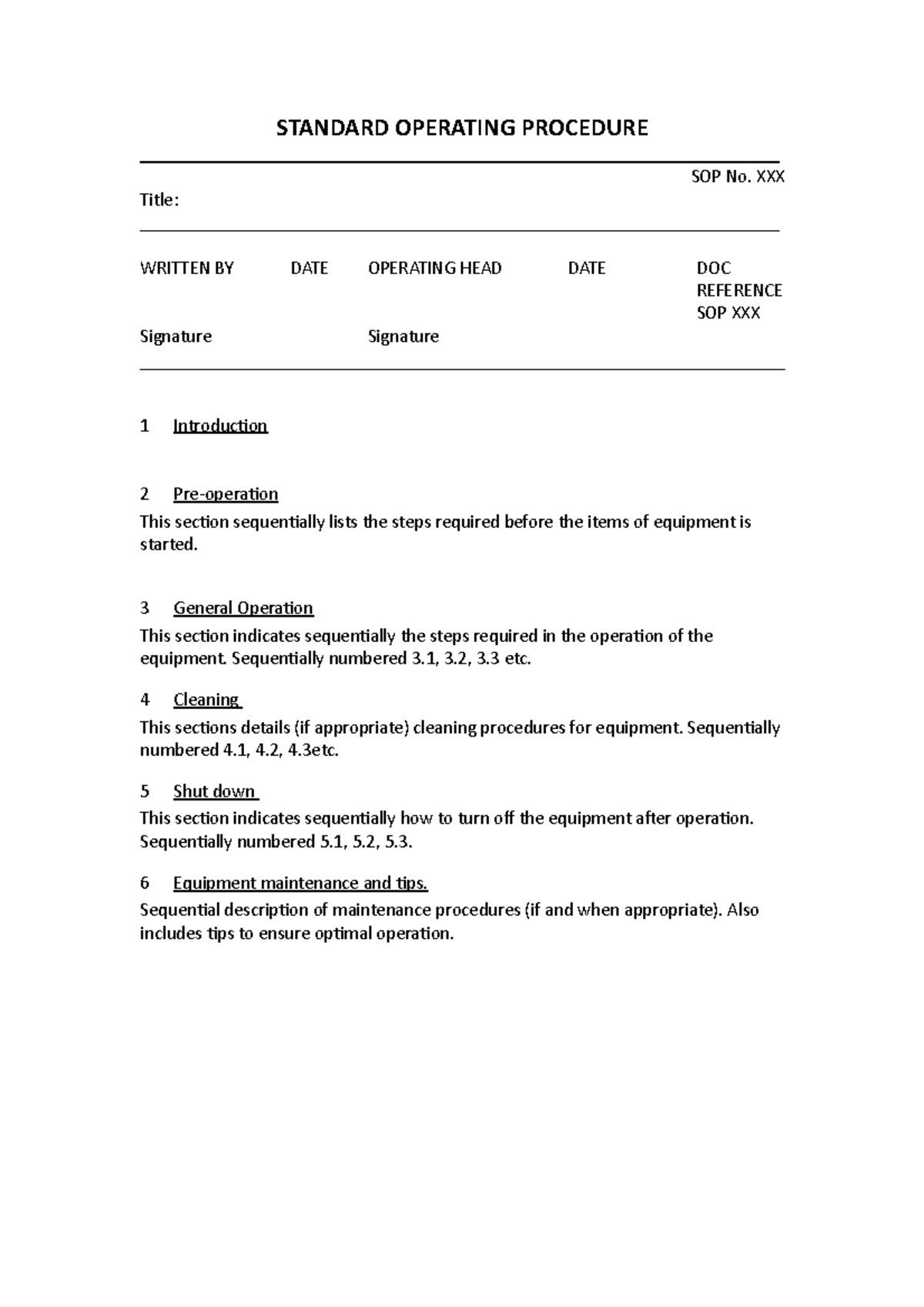 Standard Operating Procedure template - STANDARD OPERATING PROCEDURE ...