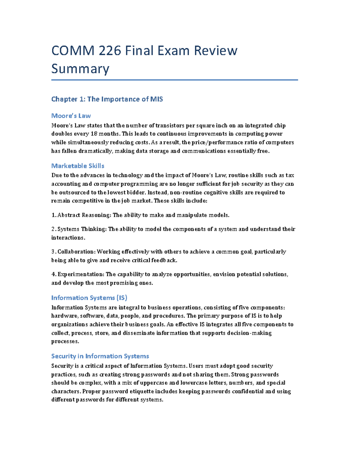 COMM 226 Final Exam Review Summary chapter 1-12 - COMM 226 Final Exam ...