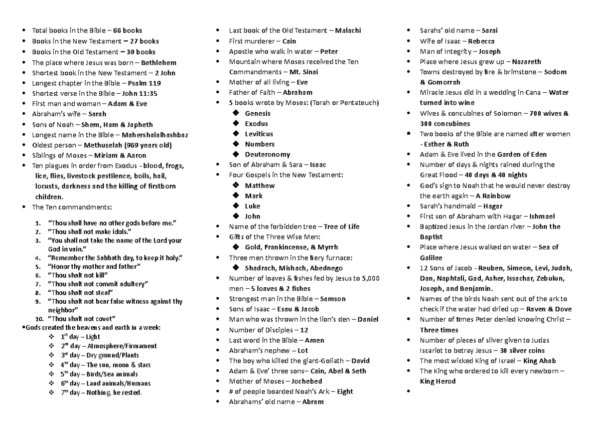 Bible quiz - safxcvbdbbd - Total books in the Bible – 66 books Books in ...