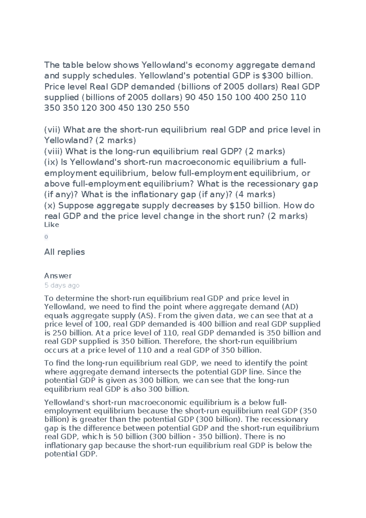 Economics - Study notes - The table below shows Yellowland's economy ...