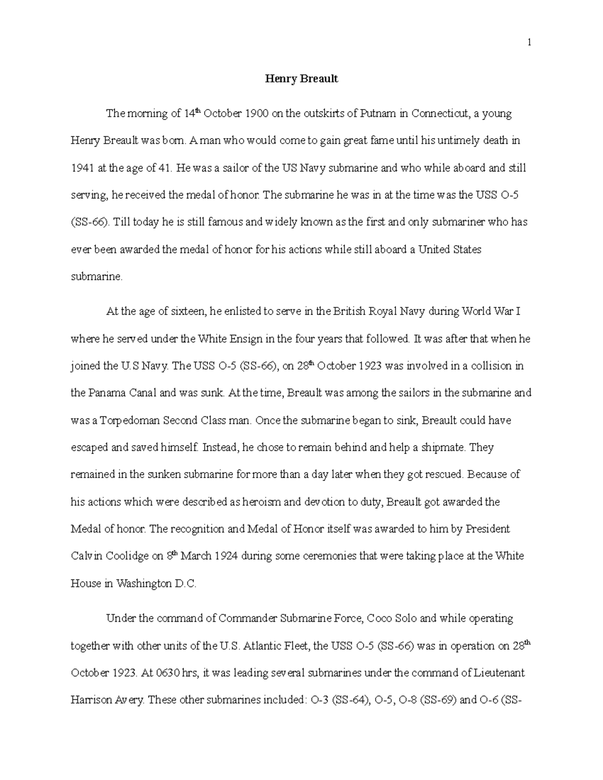 Henry Breault - Henry Breault The morning of 14th October 1900 on the ...