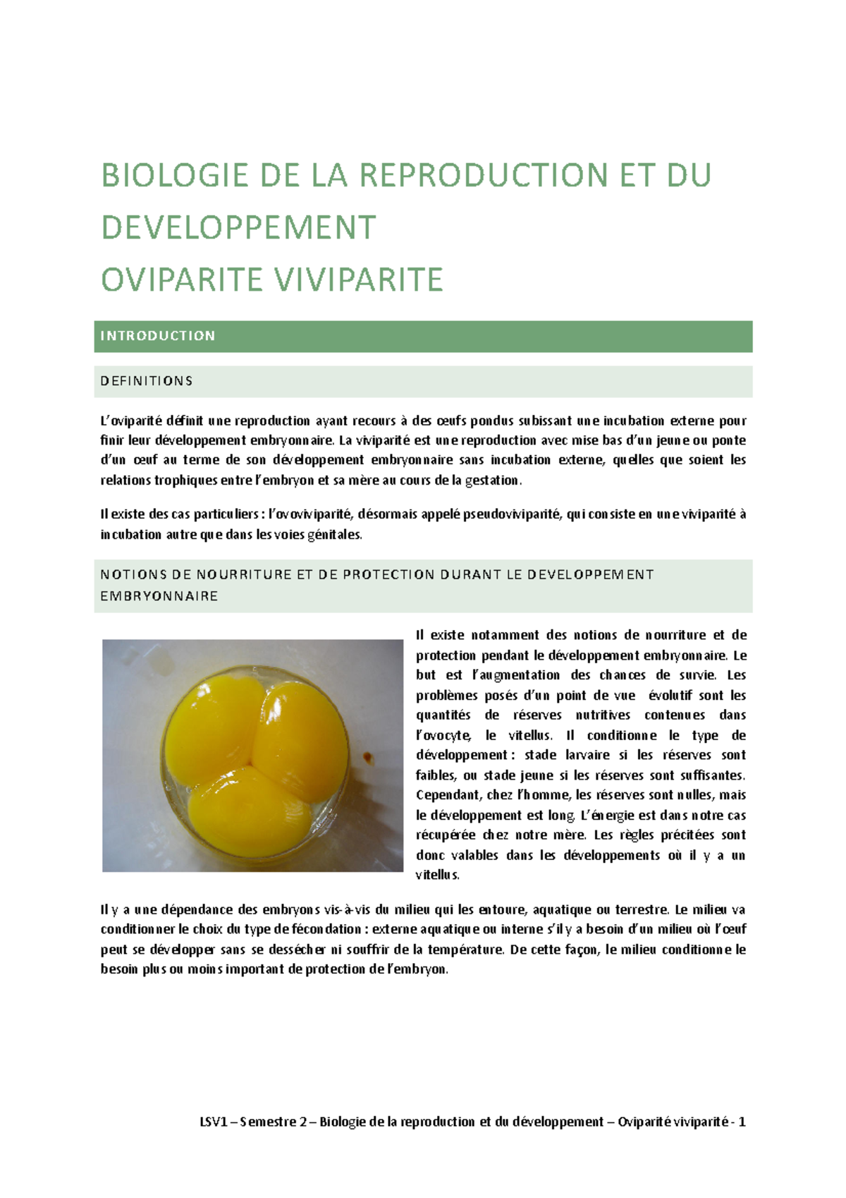 III - Oviviparité et viviparité - BIOLOGIE DE LA REPRODUCTION ET DU ...