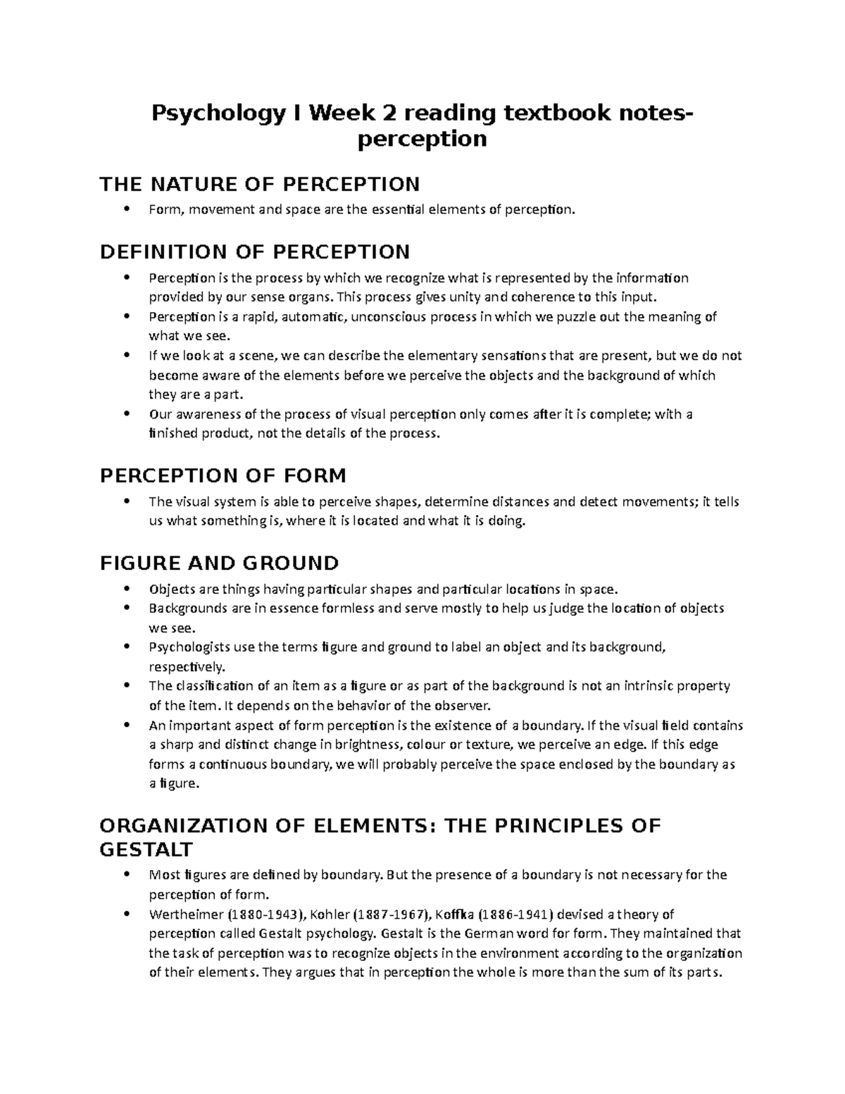Introduction to psychology 1 summary of assigned reading- week 2 ...