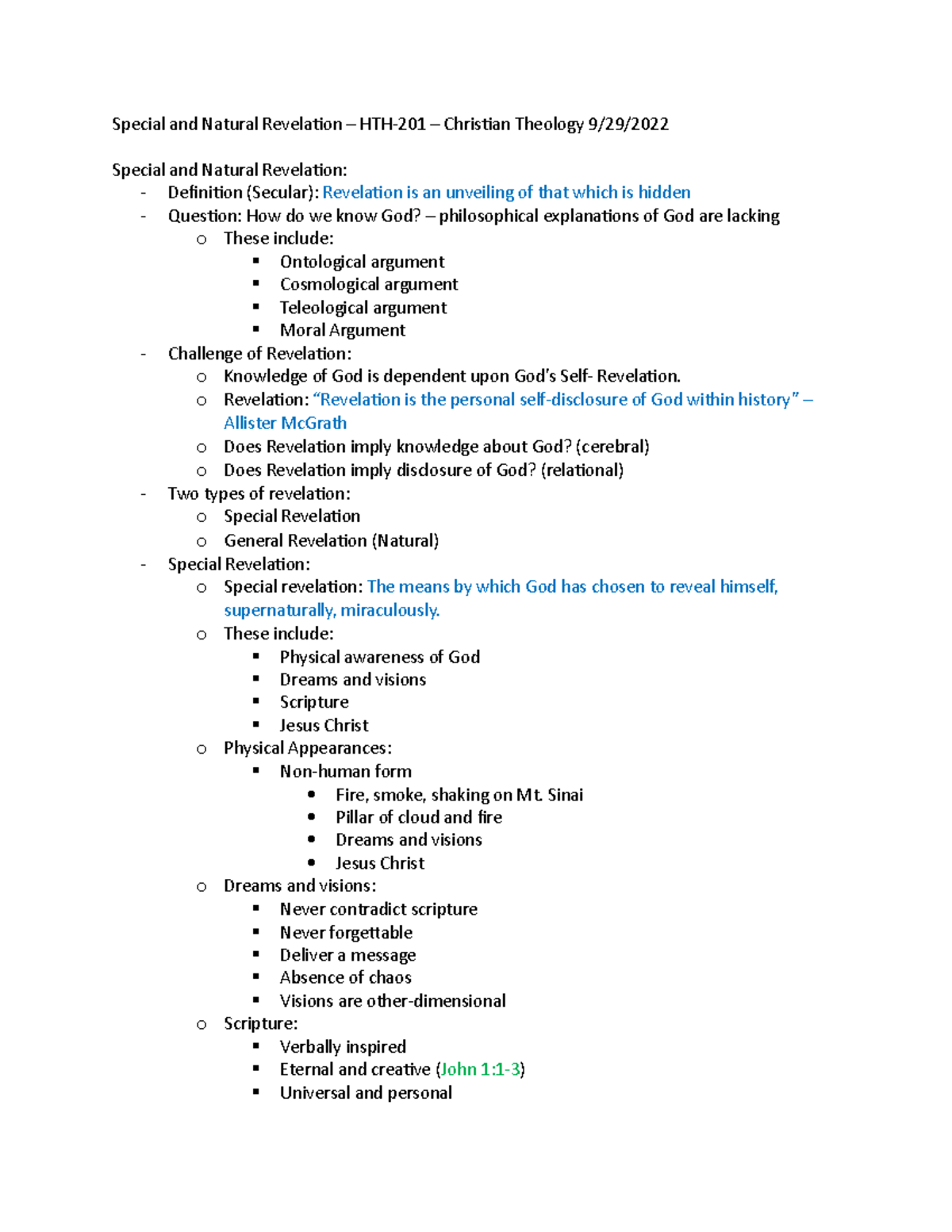 Special and Natural Revelation notes - Special and Natural Revelation ...