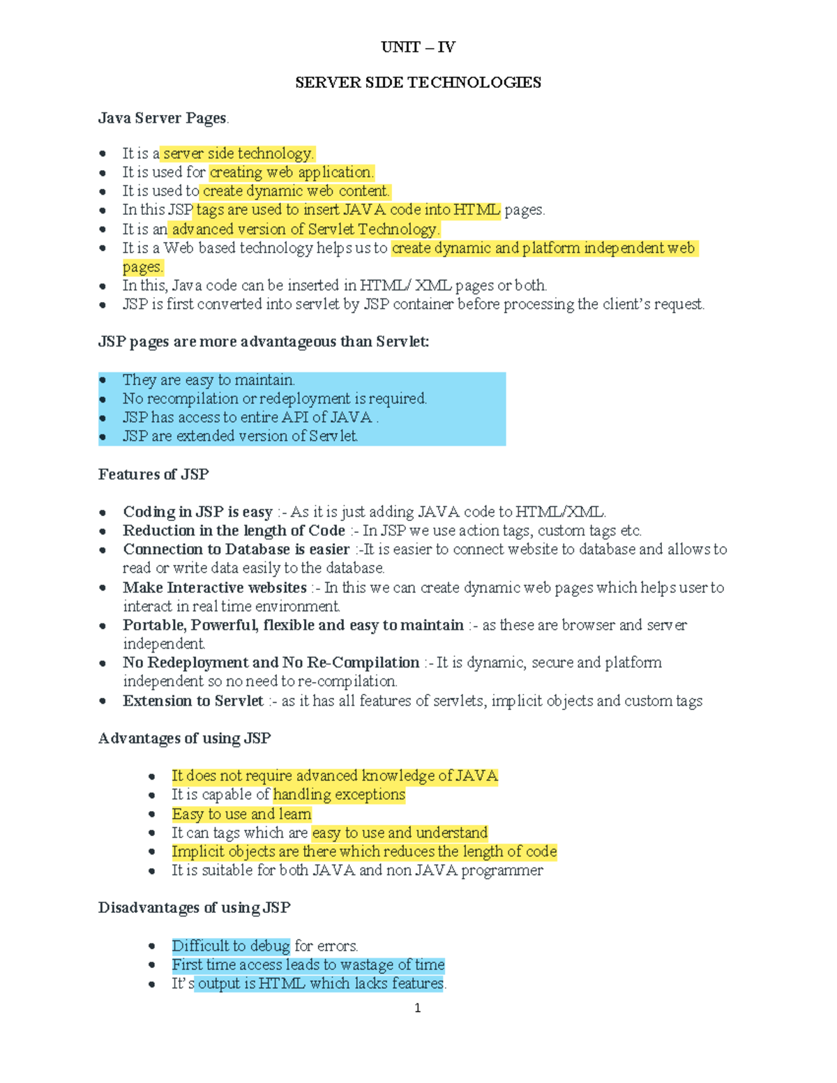 Unit 4 Jsp Notes Of Server Side Technologies Unit Iv Server Side Technologies Java