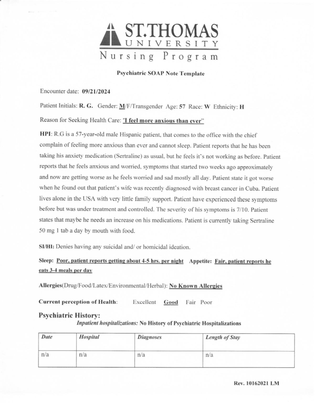 Graduate Comprehensive SOAP note 1 - A ST UNIVERSITY Nursing Program ...