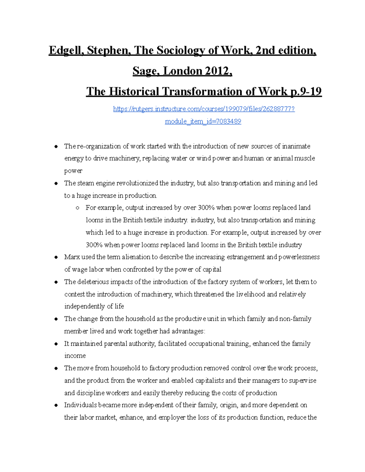 Week 4 - none - Edgell, Stephen, The Sociology of Work, 2nd edition ...