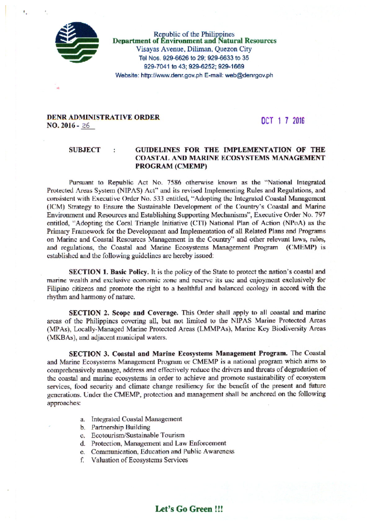 Guidelines FOR THE Implementation OF THE Coastal AND Marine Ecosystem ...