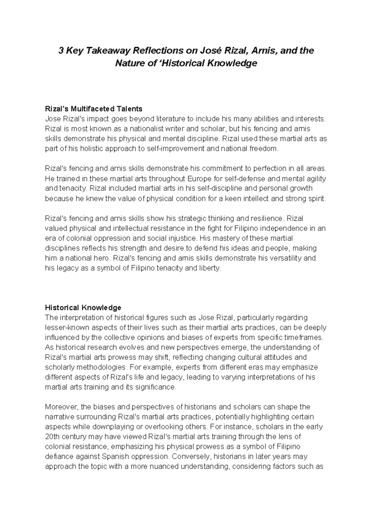 3 Key Takeaway Reflections on José Rizal, Arnis, and the Nature of ...