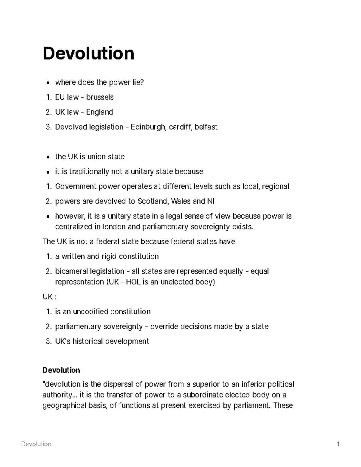 Devolution - these are summary notes - Devolution where does the power ...