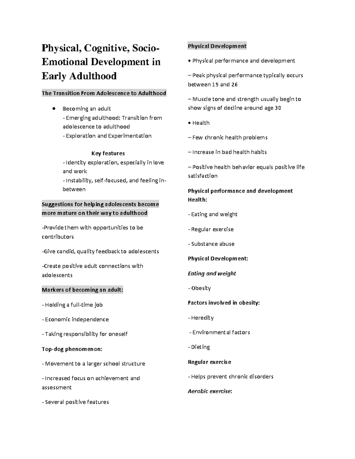 Dev finals - Physical, Cognitive, Socio- Emotional Development in Early ...