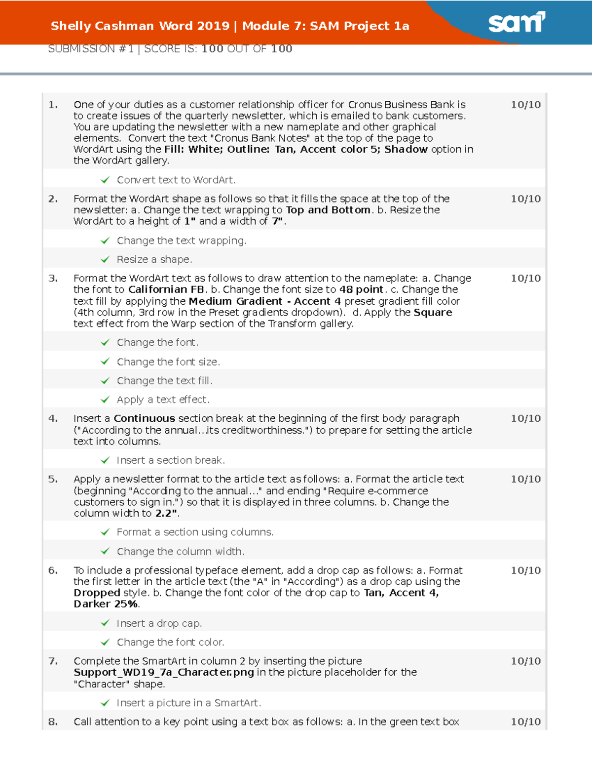 SAM Word Module 7 Project A Rubric - SUBMISSION #1 | SCORE IS: 100 OUT ...