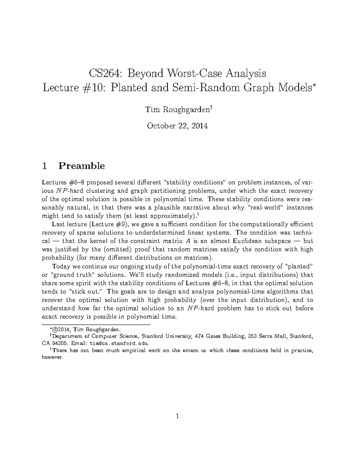 L10 - Prof is Naveen Garg - CS264: Beyond Worst-Case Analysis Lecture #10: Planted and Semi ...