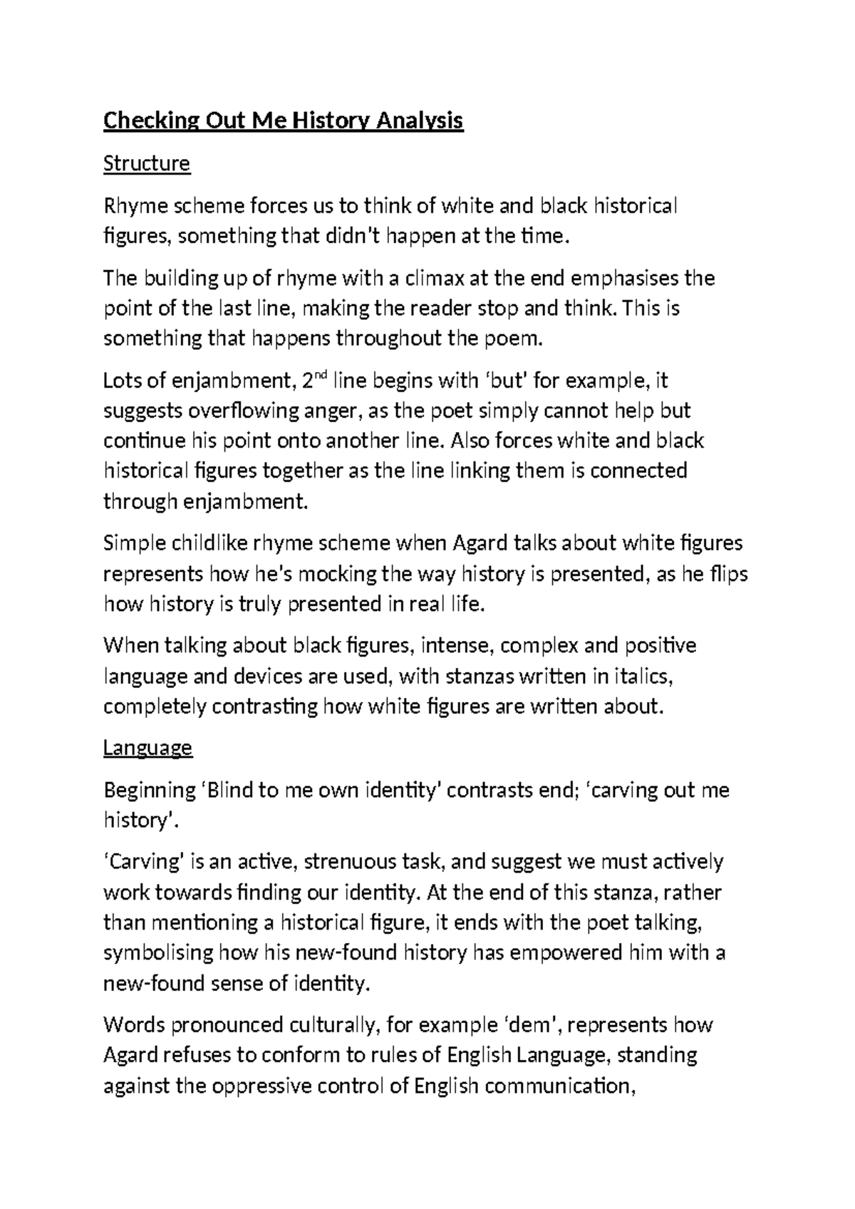 Checking Out Me History Analysis - Checking Out Me History Analysis ...