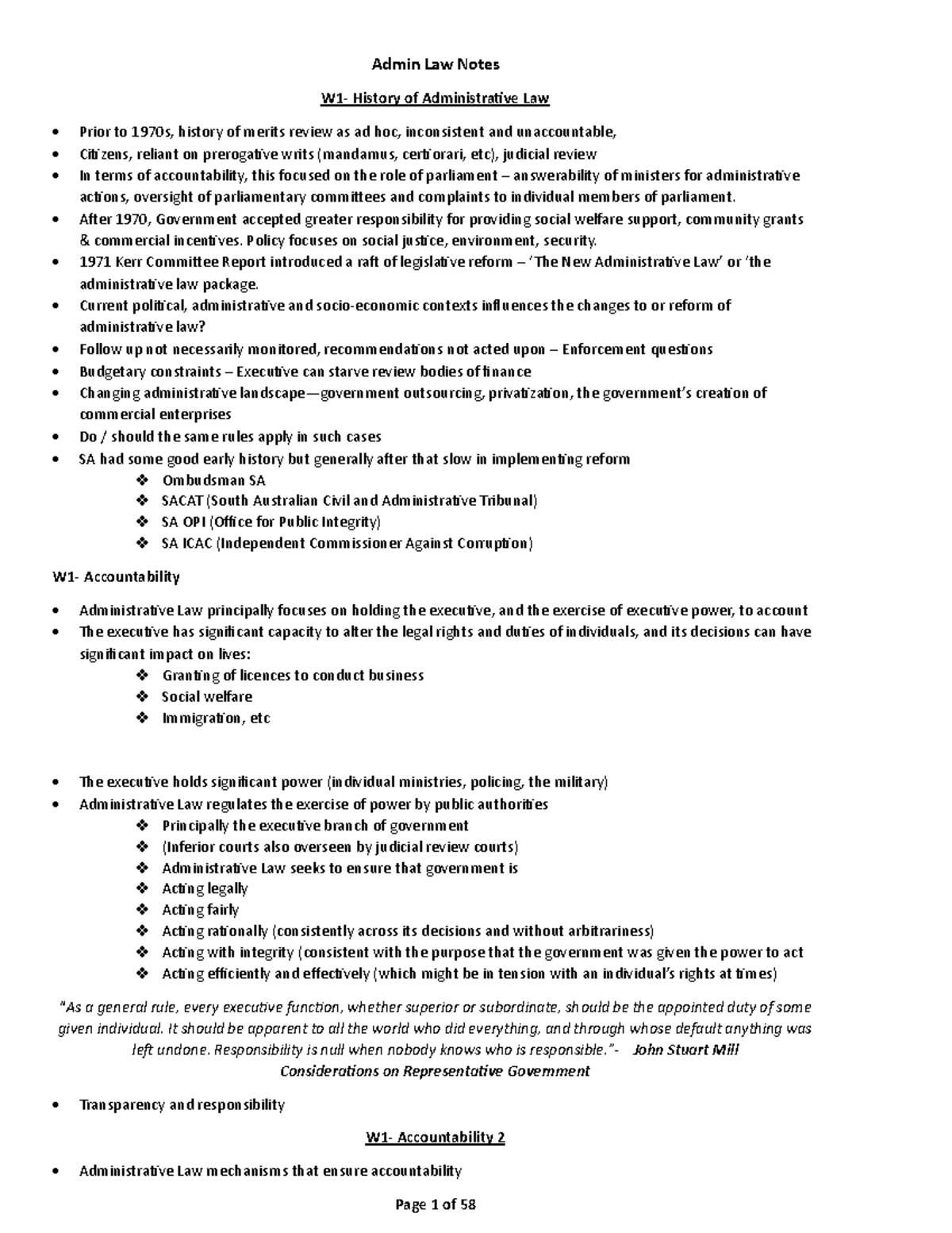 Admin Law Notes - Admin Law Notes W1- History of Administrative Law ...