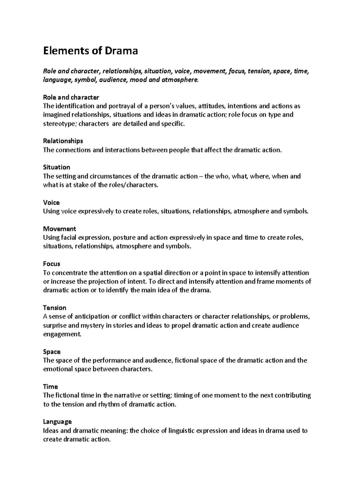 Elements of Drama That s All Thanks You Elements Of Drama Role And