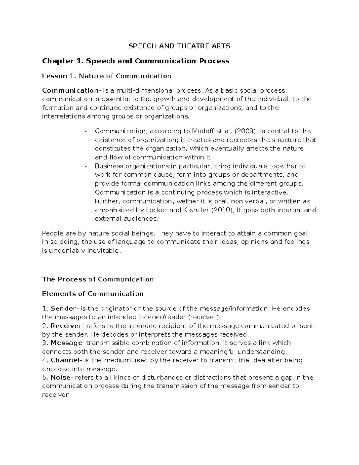 Chapter 1 Speech and Communication process - SPEECH AND THEATRE ARTS ...