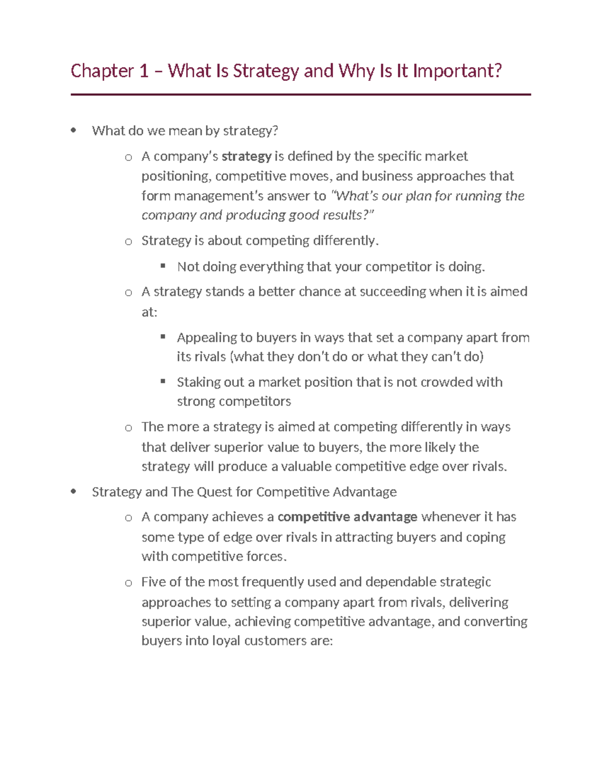 Chapter 1 Book Notes - Chapter 1 – What Is Strategy and Why Is It ...