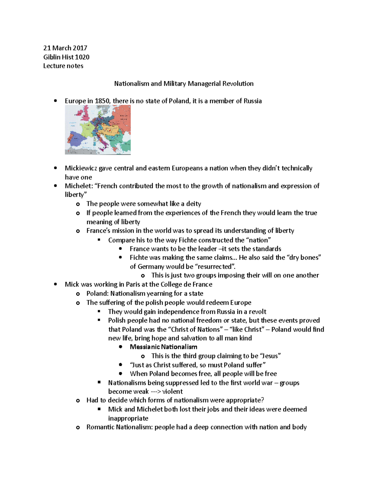 Nationalism notes - 21 March 2017 Giblin Hist 1020 Lecture notes ...