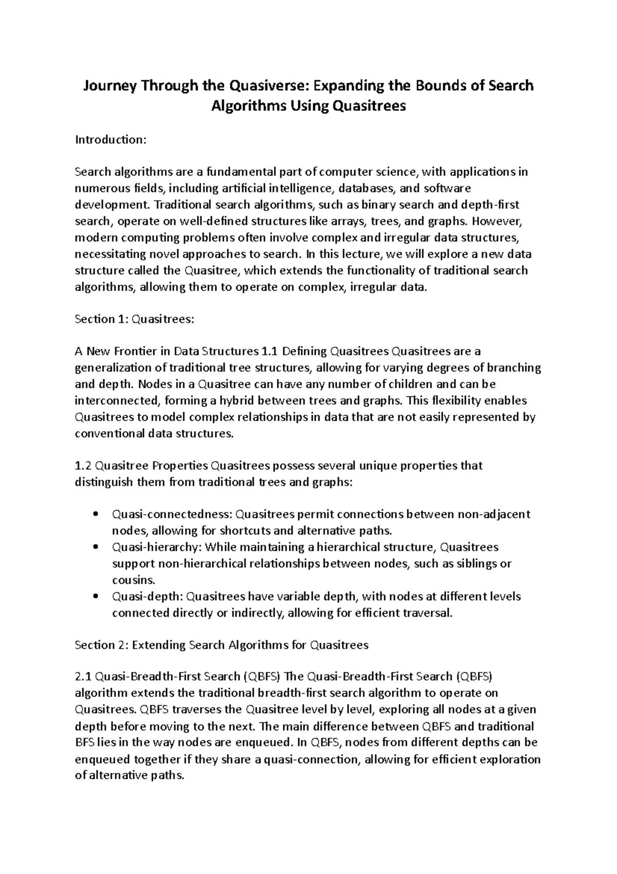 Journey Through the Quasiverse - Expanding the Bounds of Search Algorithms Using Quasitrees ...