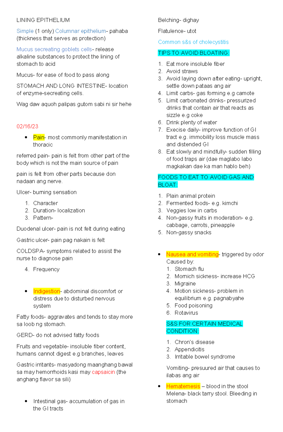 Nutri notes - LINING EPITHELIUM Simple (1 only) Columnar epithelium ...