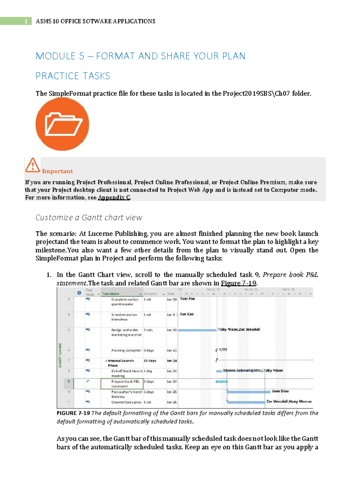 Practice Tasks - Module 5 - MODULE 5 – FORMAT AND SHARE YOUR PLAN ...