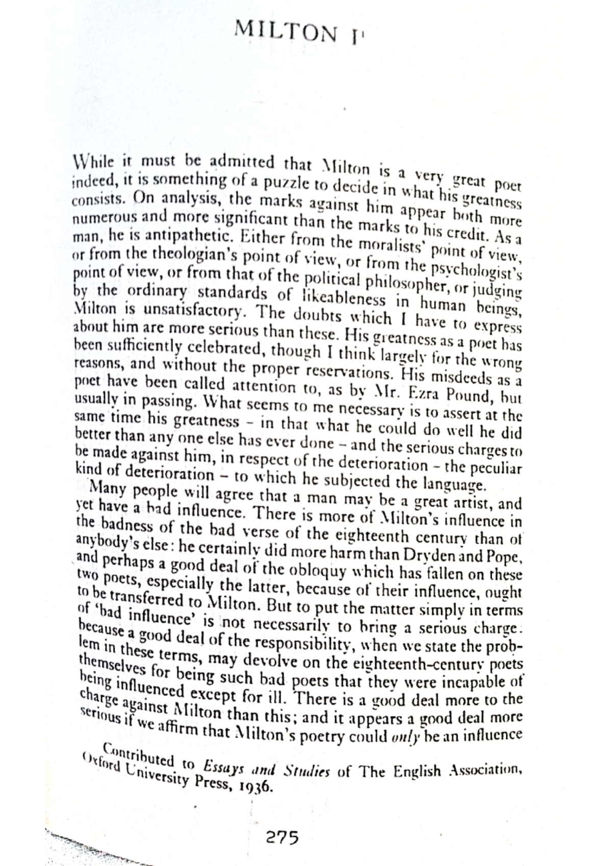 Text (Milton 1 + Milton 2) - English Literature - Studocu