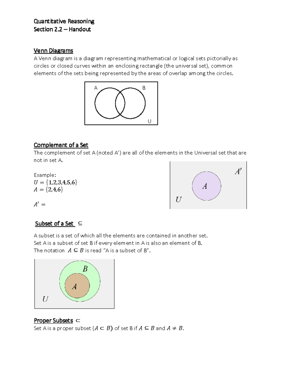 Section 2.2 (Venn Diagram & Subsets) - Quantitative Reasoning Section 2 ...
