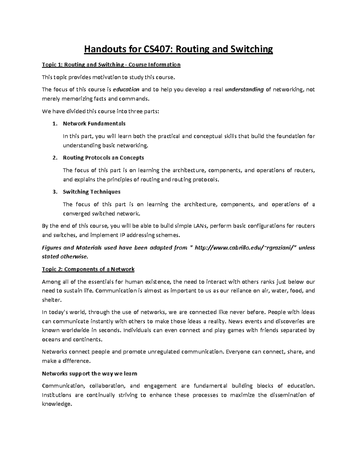 Handout CS407 - Routing and Switching - Handouts for CS407: Routing and ...