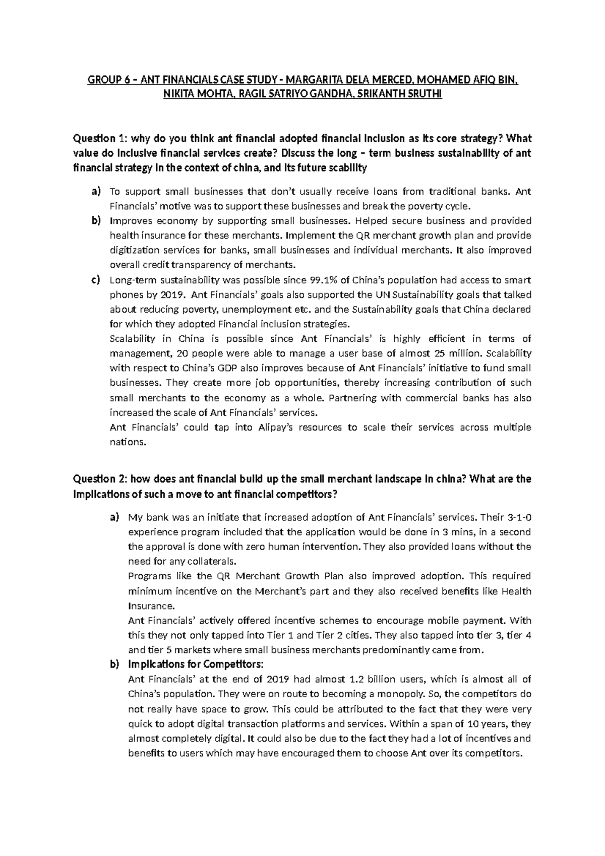 Ant Case study 1 - assessment for students - GROUP 6 – ANT FINANCIALS ...
