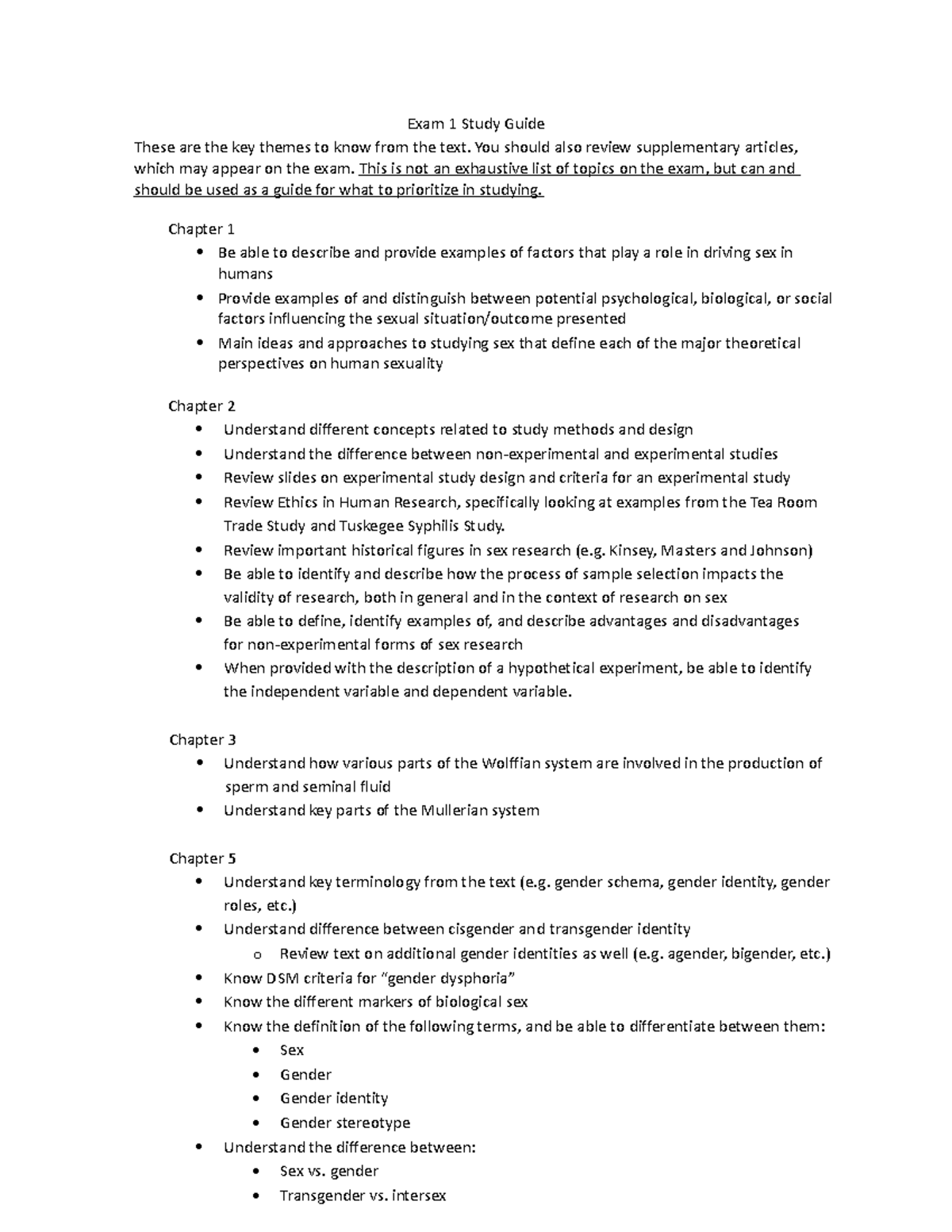 Exam 1 Study Guide - review for test - Exam 1 Study Guide These are the ...