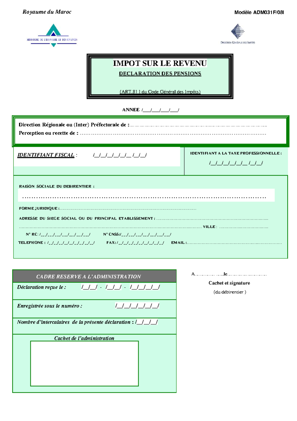 Adm 031f 08i - administration fiscale marocaine - ANNEE ...