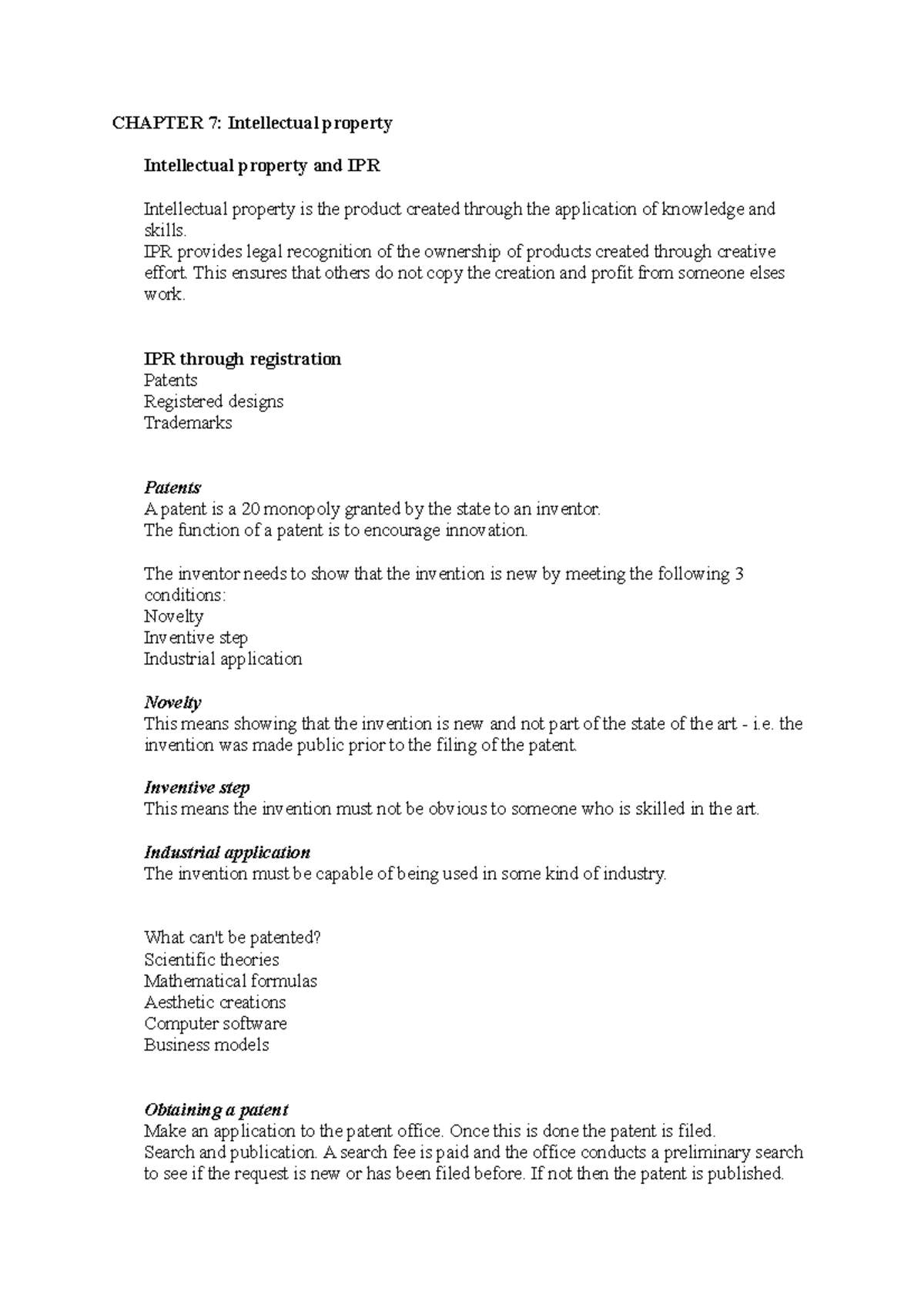 Chapter 7 Intellectual property - CHAPTER 7: Intellectual property ...