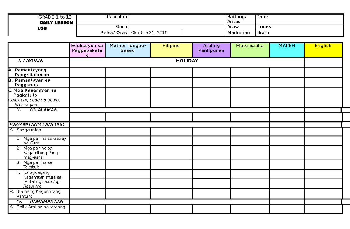 3rd week 19 ALL Subjects DLL - GRADE 1 to 12 DAILY LESSON LOG Paaralan ...