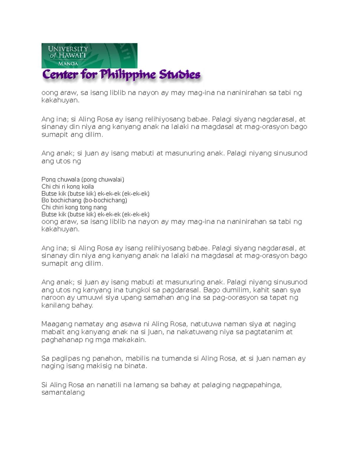 Buntot na mahaba ang tula - oong araw, sa isang liblib na nayon ay may ...