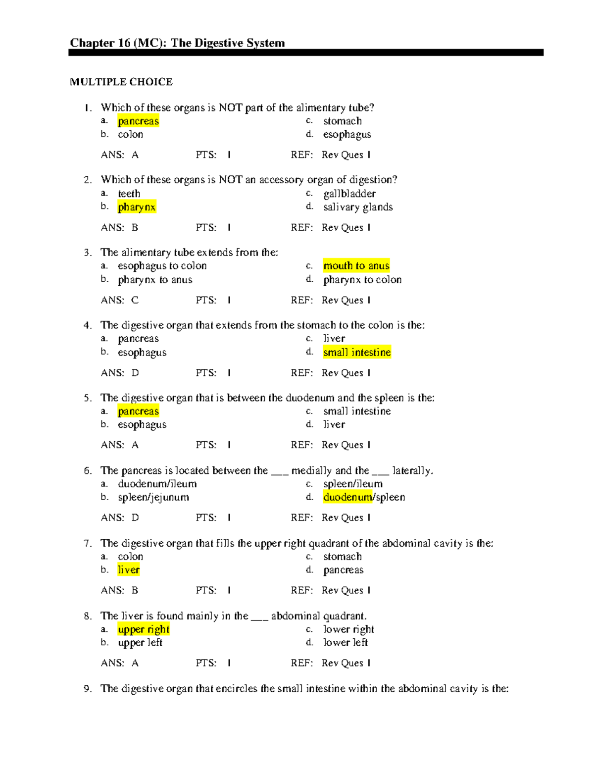 Ch 16 Practice Test - Chapter 16 (MC): The Digestive System MULTIPLE ...