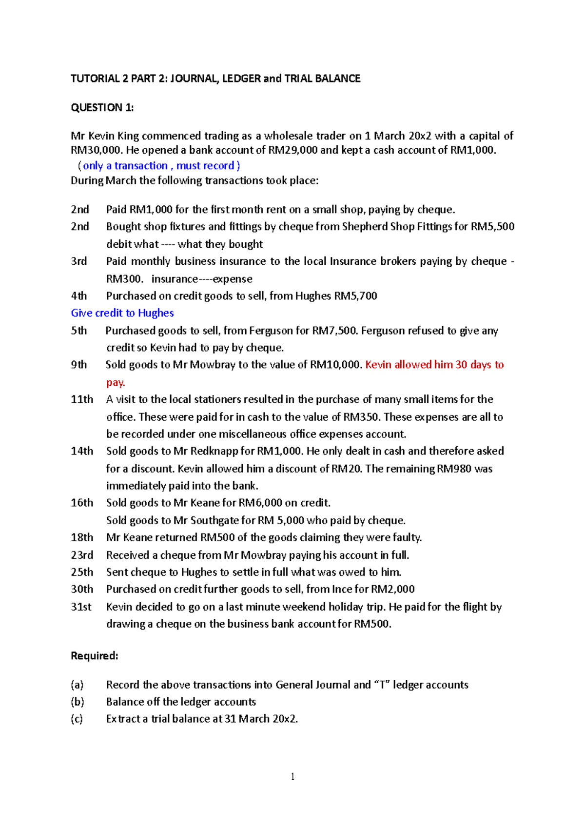 W4 Tutorial 2 Part 2 Journalledger Tb Question Tutorial 2 Part 2 Journal Ledger And Trial 