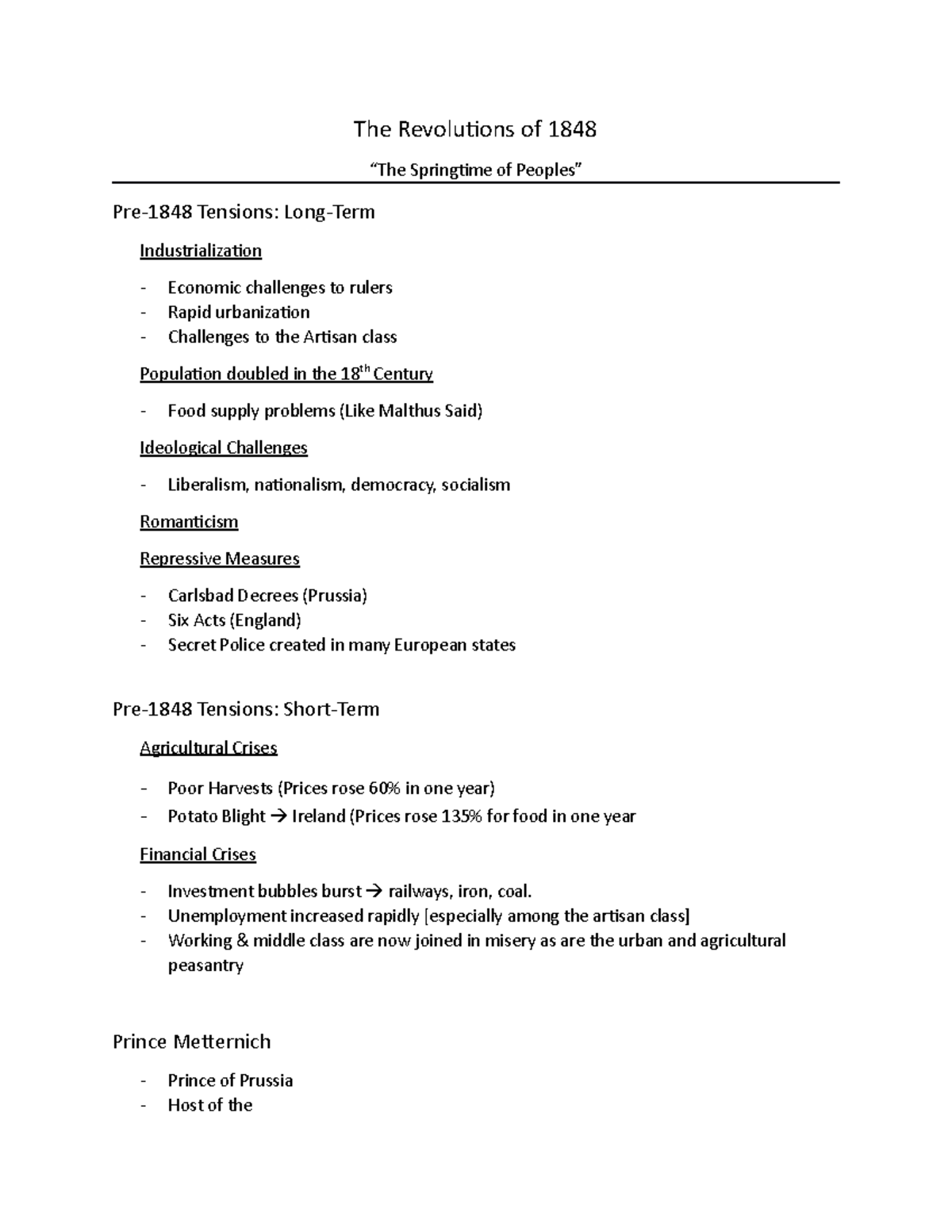 The Revolutions of 1848 - The Revolutions of 1848 “The Springtime of ...